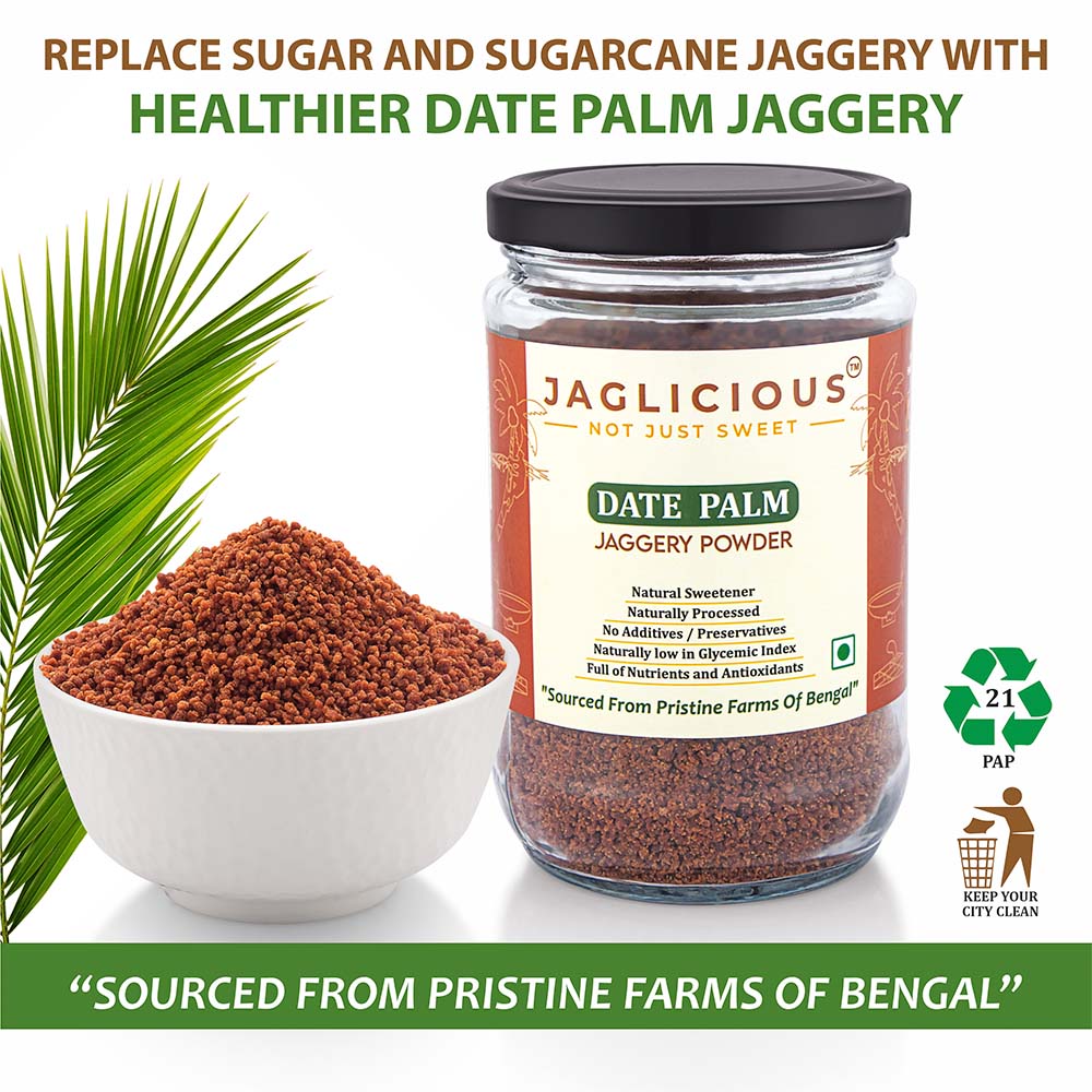 Date Palm Jaggery Powder Family Pack — 2 × 350g Glass Jars (700g) | Mu ...